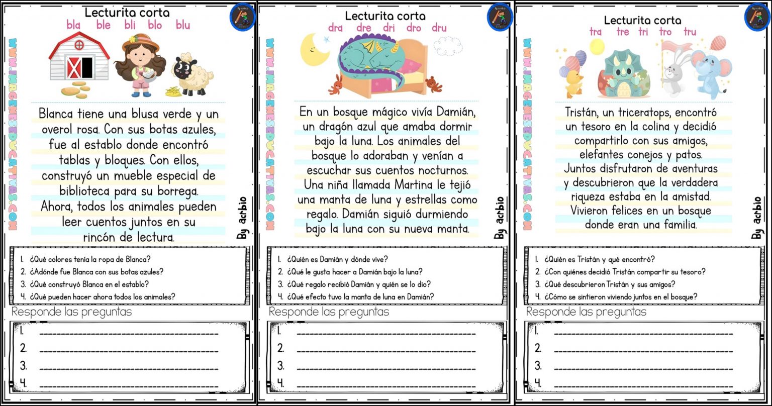 LECTURAS CON SÍLABAS TRABADAS - Imagenes Educativas