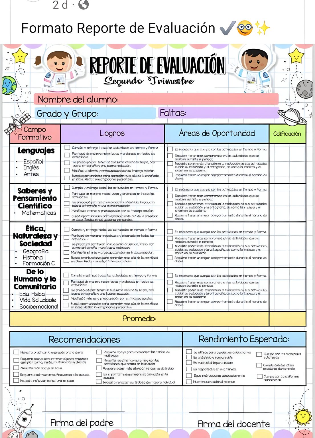 REPORTES DE EVALUACIÓN VARIOS FORMATOS - Imagenes Educativas