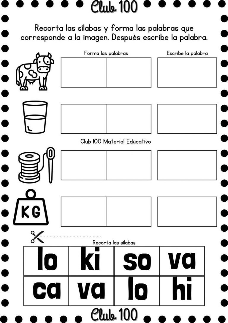 Cuaderno forma palabras: Recorta y pega sílabas - Imagenes Educativas