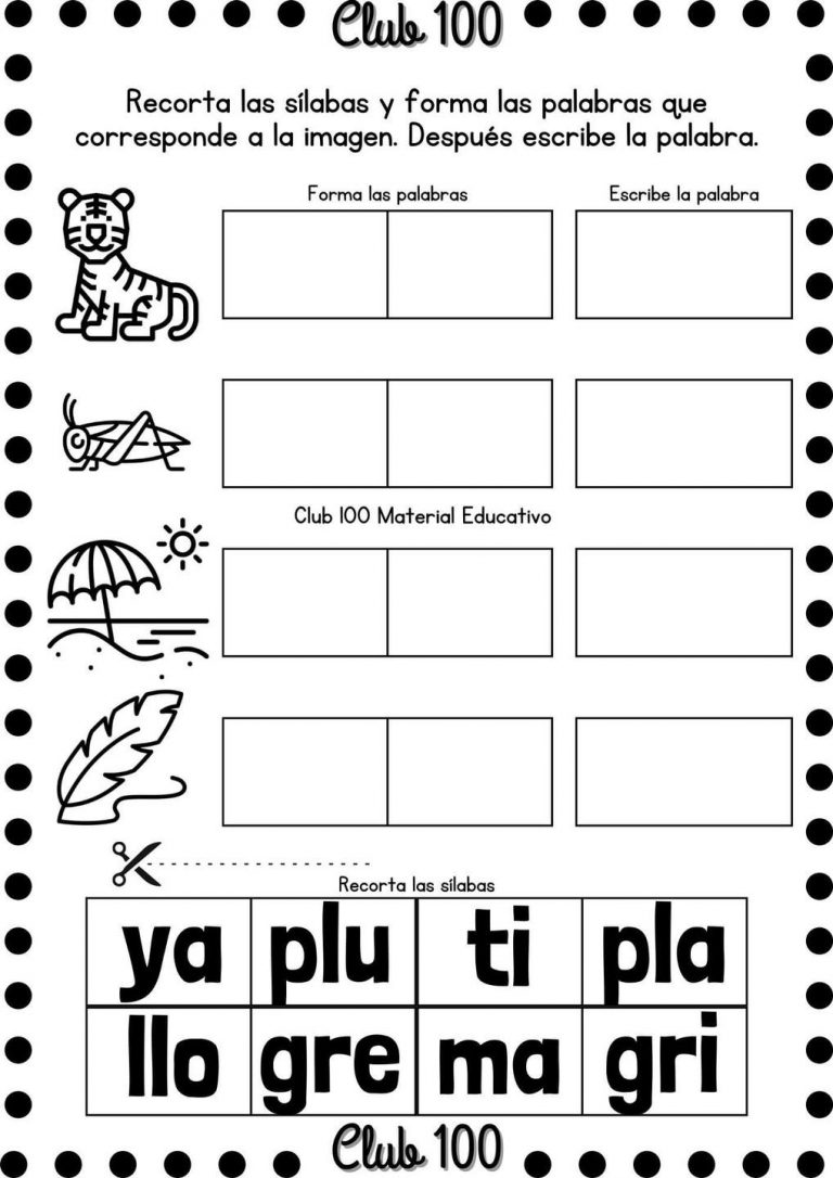 Cuaderno forma palabras: Recorta y pega sílabas - Imagenes Educativas
