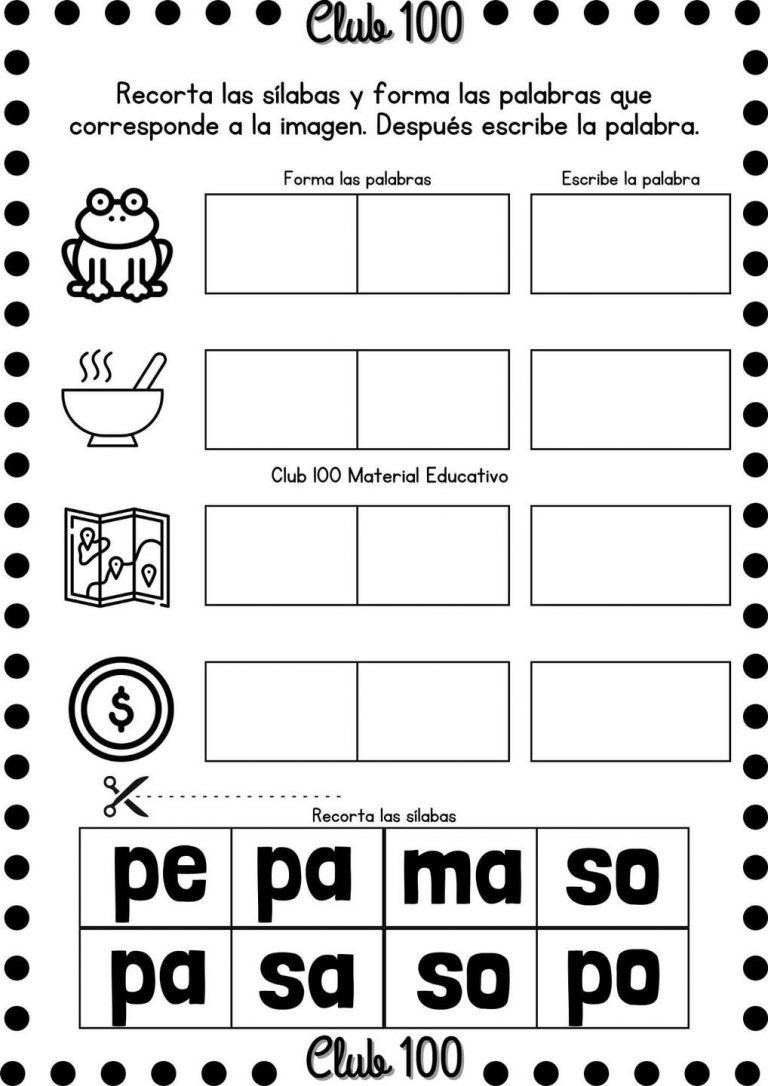 Cuaderno forma palabras: Recorta y pega sílabas - Imagenes Educativas