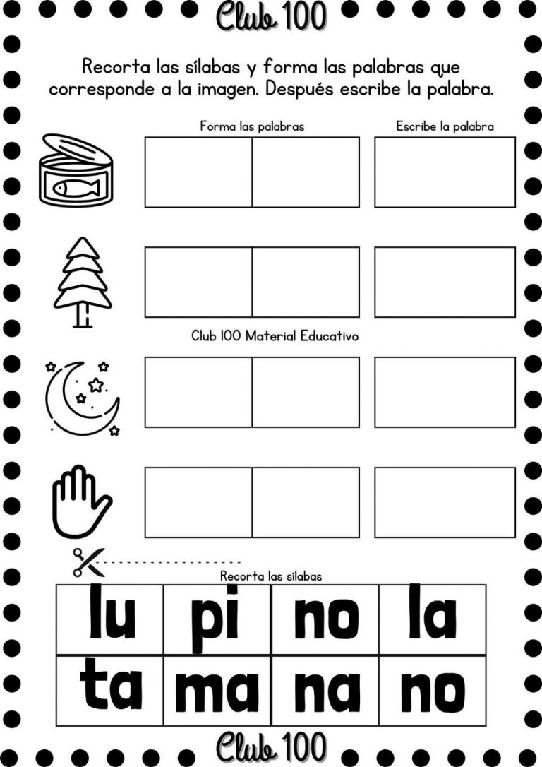Cuaderno forma palabras: Recorta y pega sílabas - Imagenes Educativas