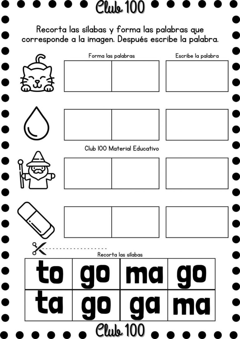 Cuaderno forma palabras: Recorta y pega sílabas - Imagenes Educativas