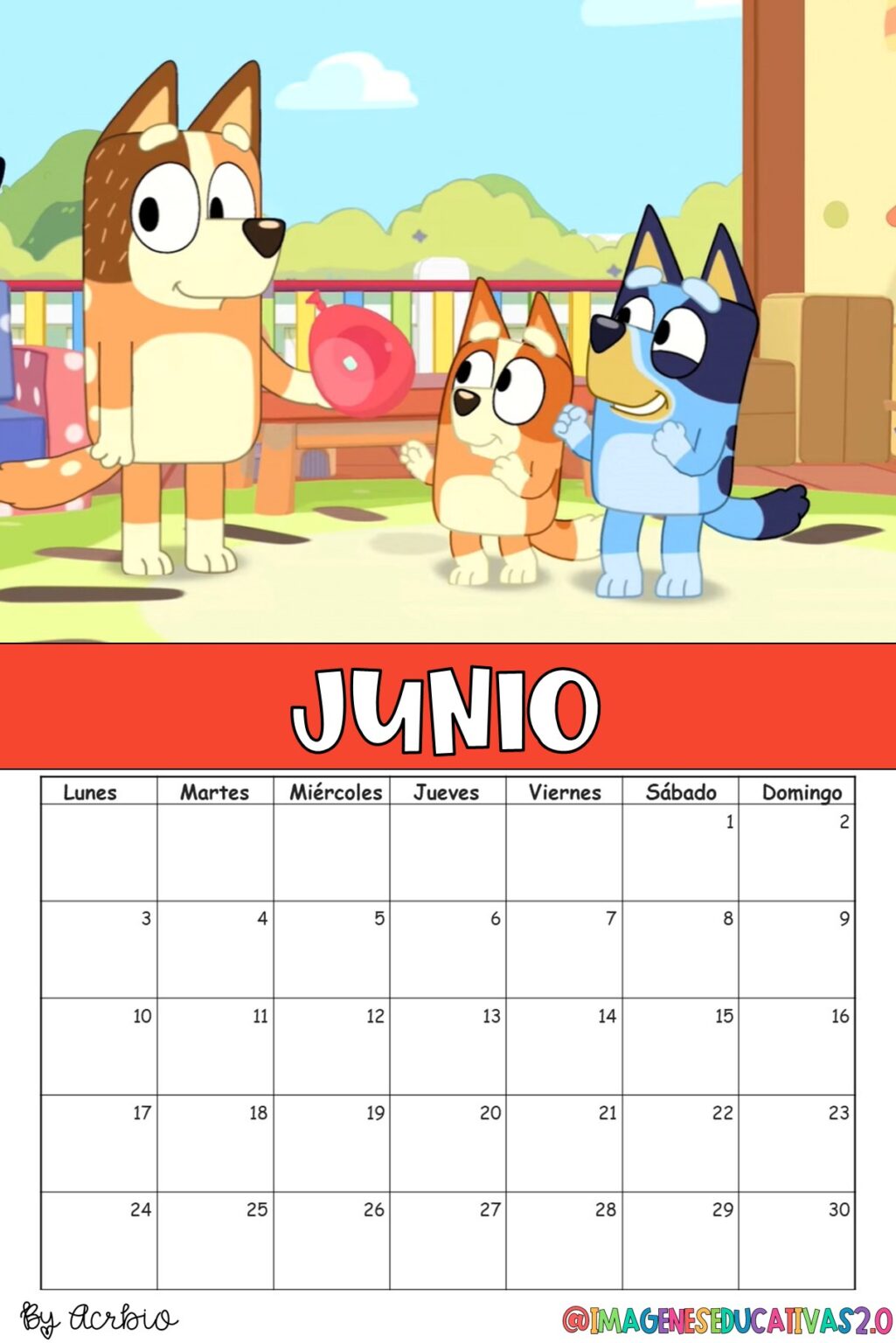 Calendario junio para rellenar y anotar - Imagenes Educativas