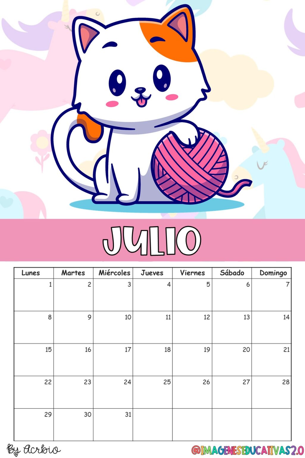 Calendario junio para rellenar y anotar - Imagenes Educativas