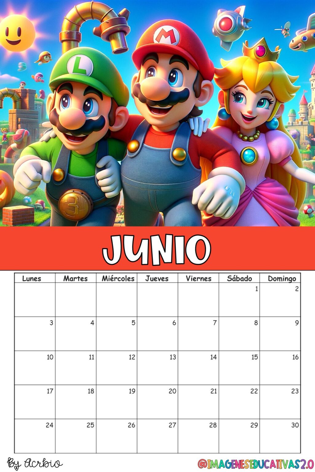 Calendario junio para rellenar y anotar - Imagenes Educativas