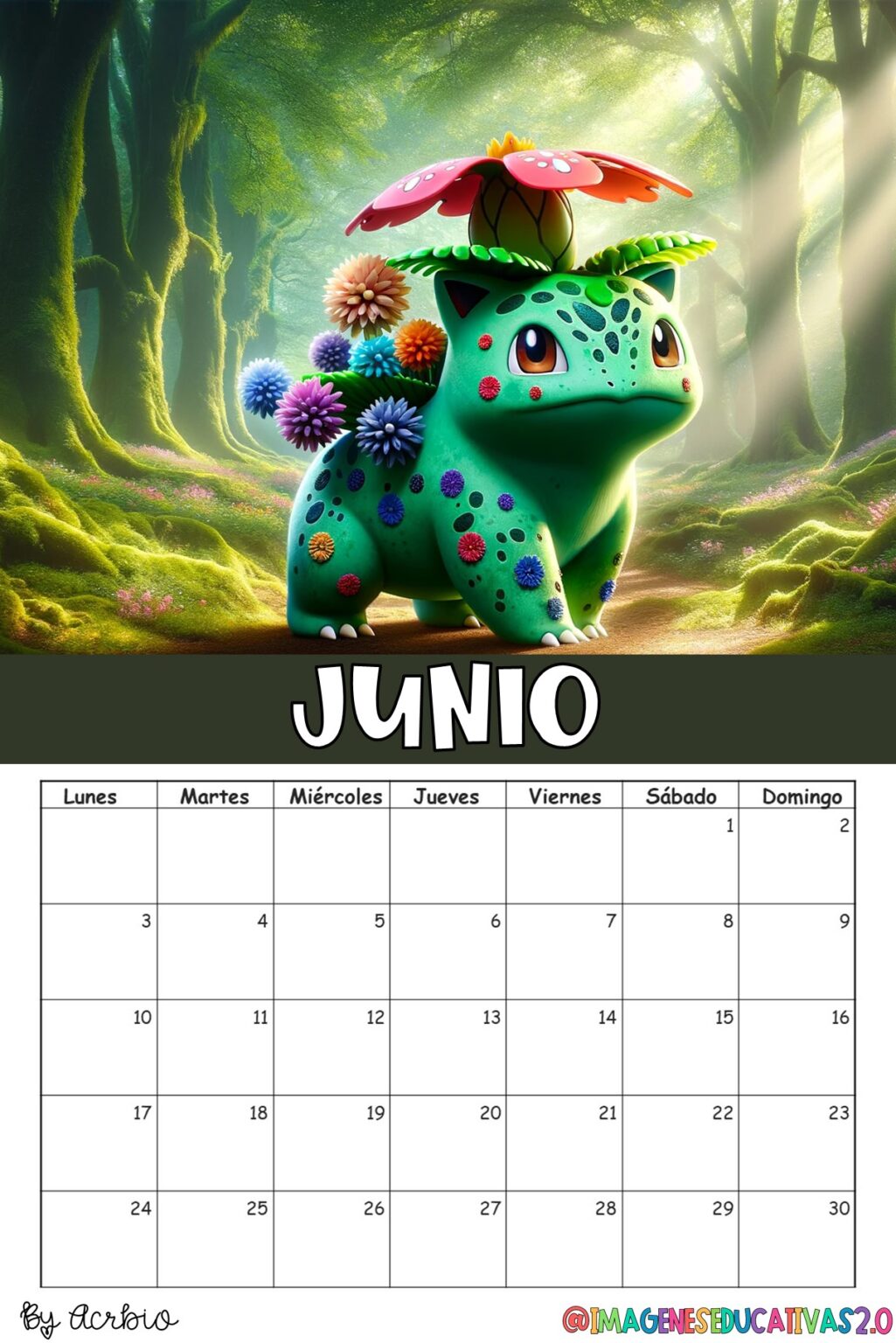 Calendario junio para rellenar y anotar - Imagenes Educativas