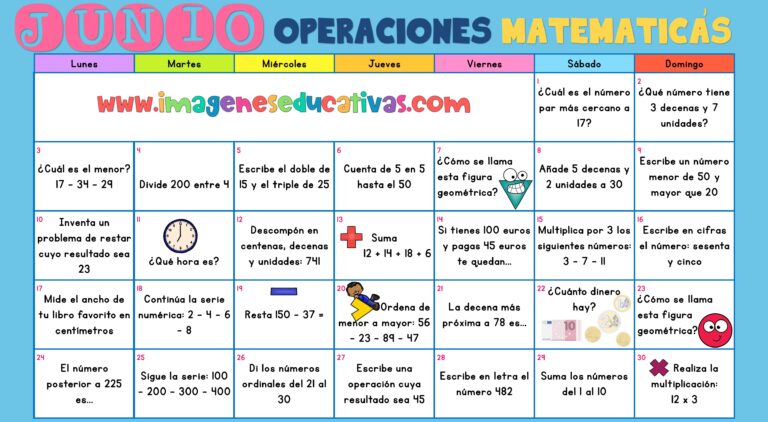 Calendario matemático de junio (2) - Imagenes Educativas