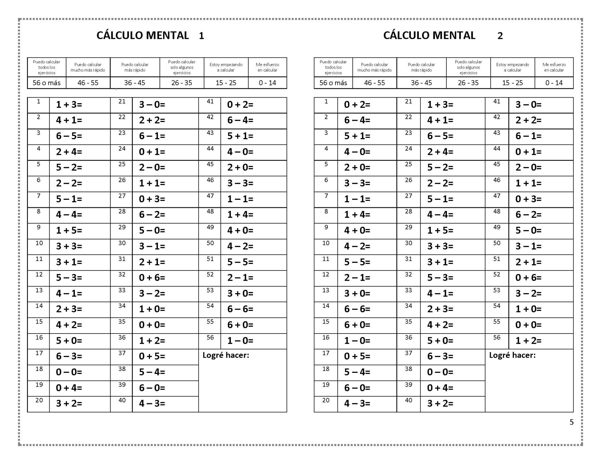 Cuadernillo de Cálculo Mental 1º Grado 50 Páginas - Imagenes Educativas