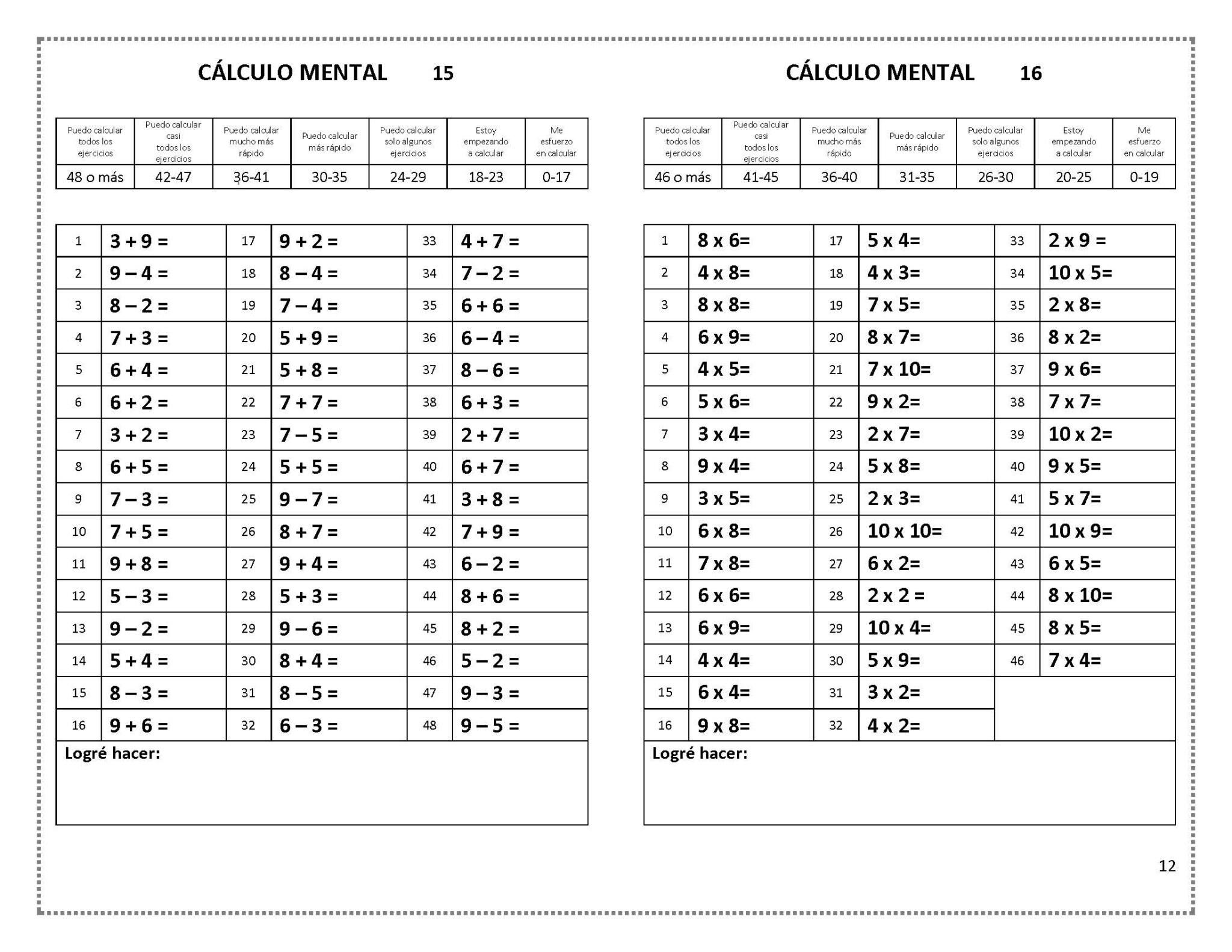 Cuaderno de Cálculo Mental 4º Grado 80 Páginas - Imagenes Educativas