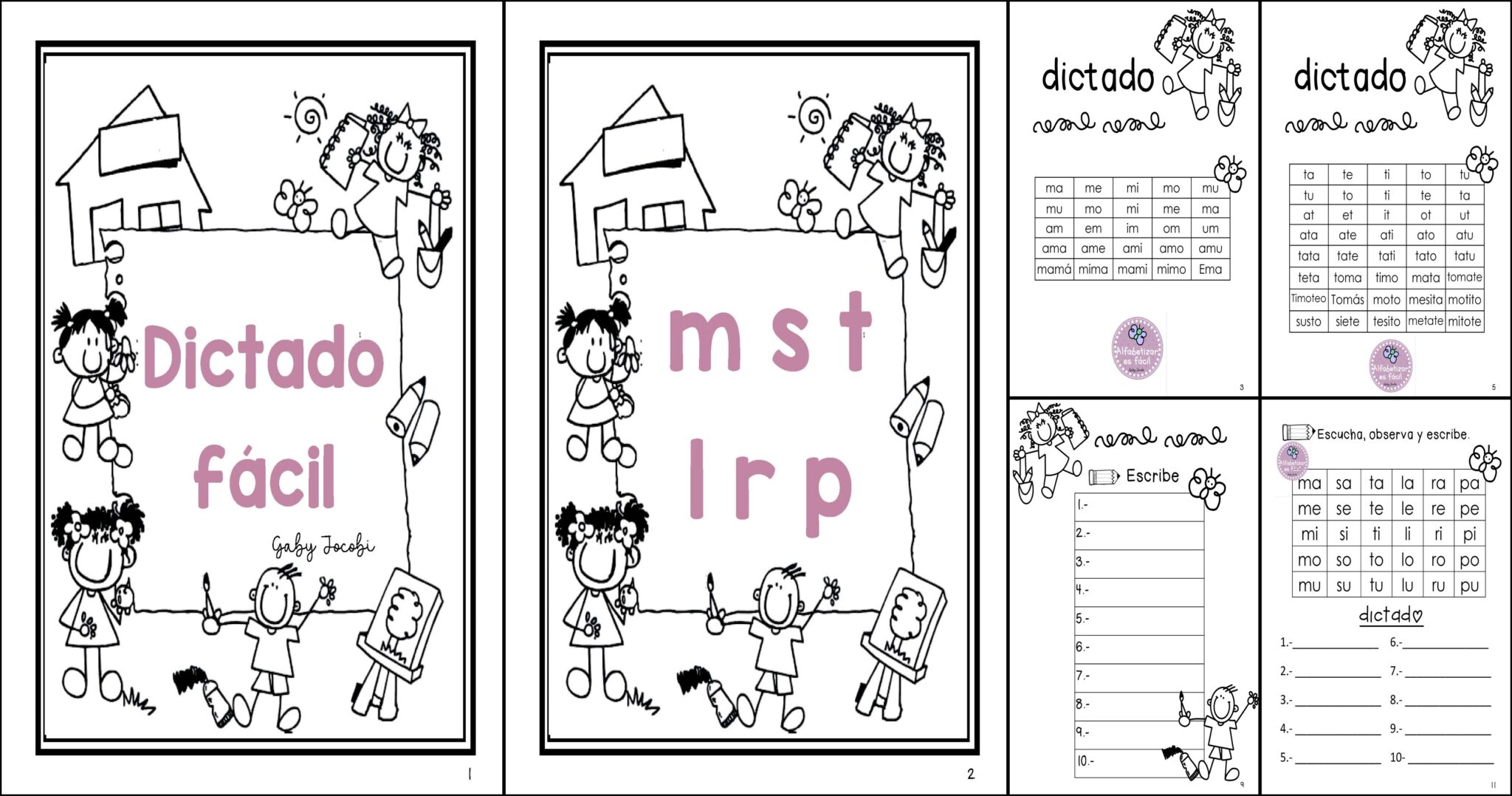 Cuaderno de dictado fácil. Letras m,s,t,l,r,p. - Imagenes Educativas