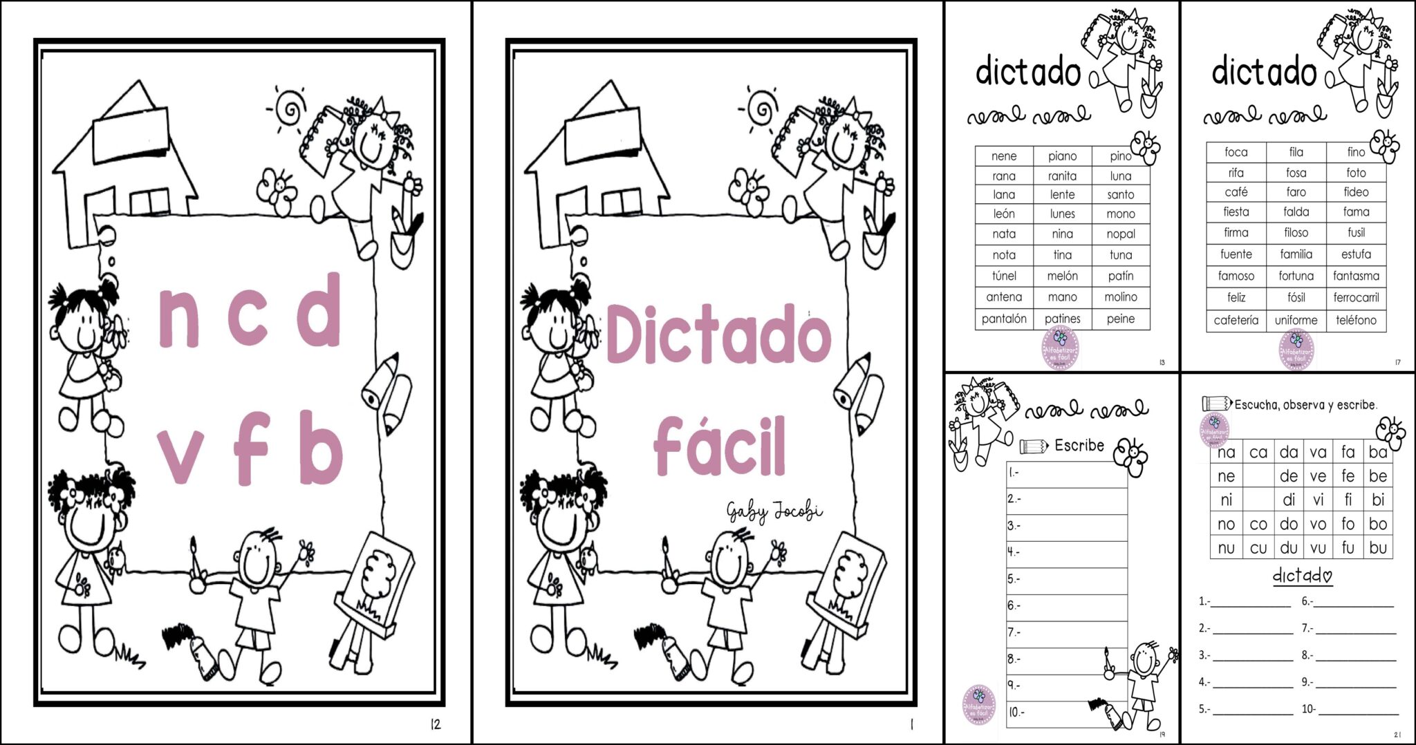 Cuaderno de dictado fácil letras n,c,d,v,f,b. portada - Imagenes Educativas