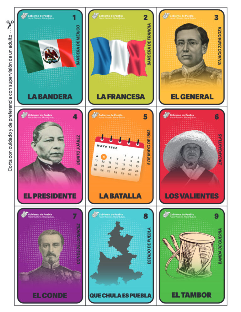 Lotería Batalla de la Puebla 5 de Mayo - Imagenes Educativas