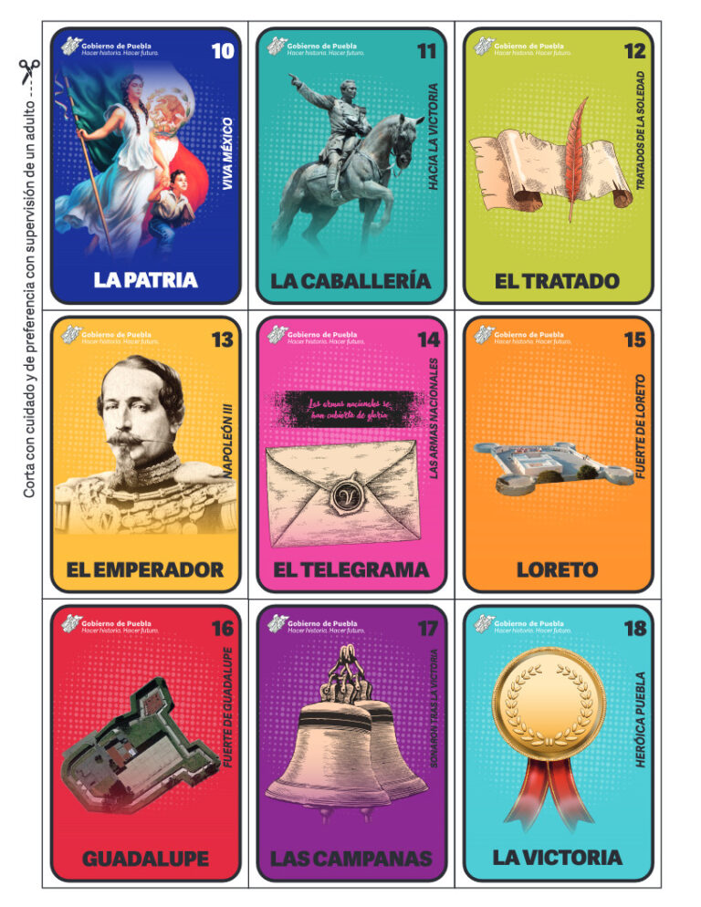 Lotería Batalla de la Puebla 5 de Mayo - Imagenes Educativas