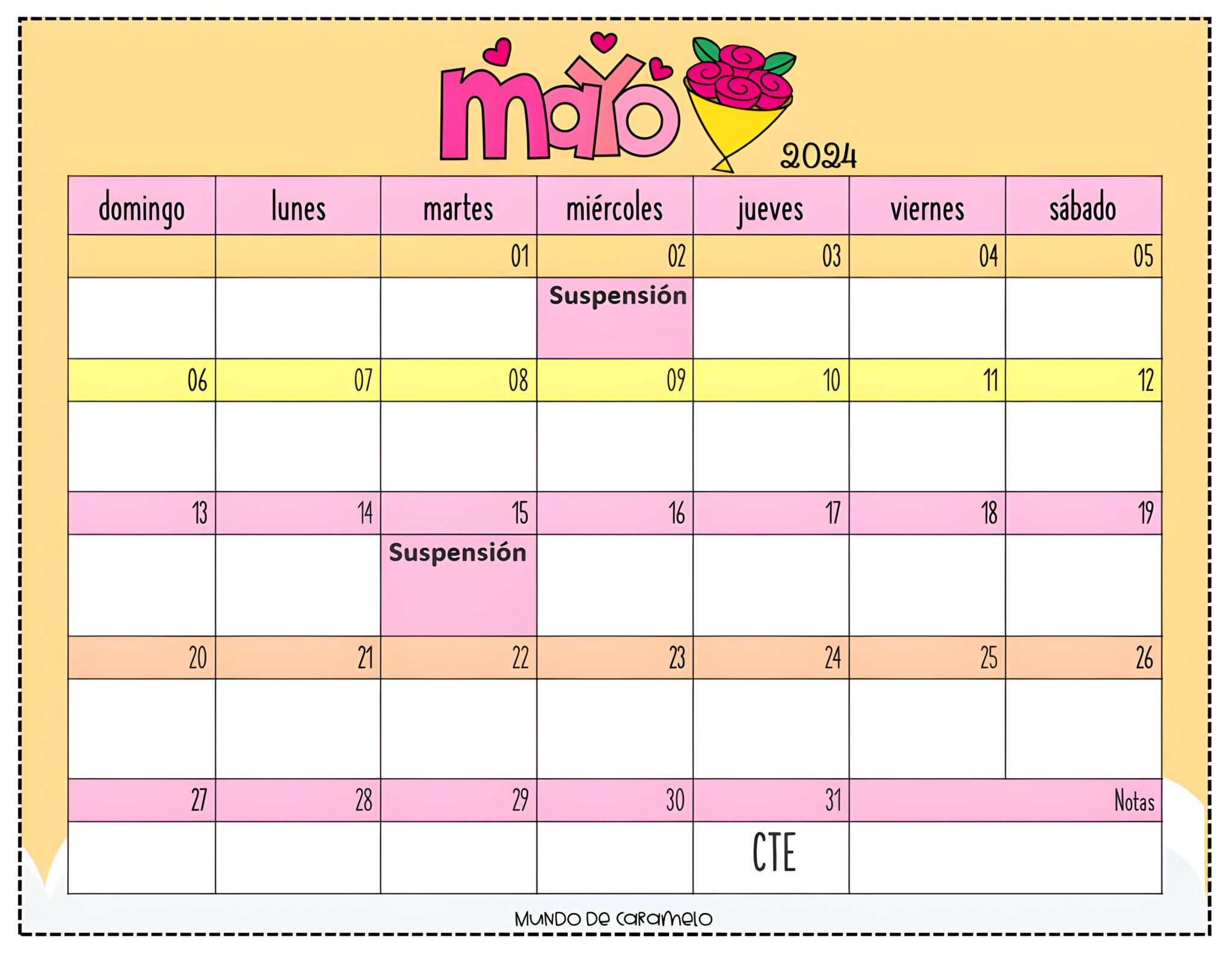 Planificador y calendario para rellenar mayo 2024 - Imagenes Educativas