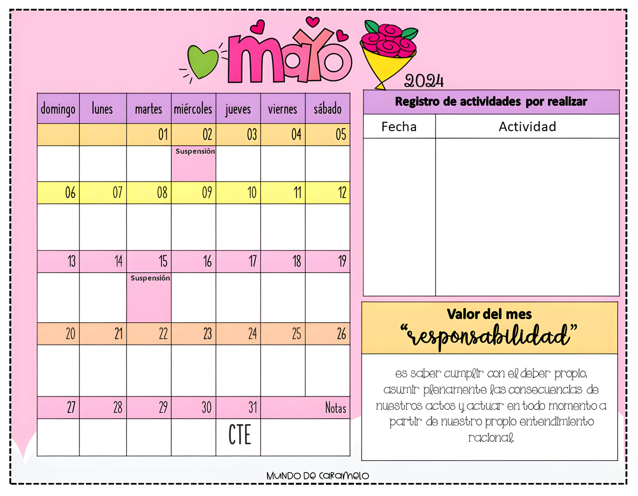 Planificador y calendario para rellenar mayo 2024 - Imagenes Educativas