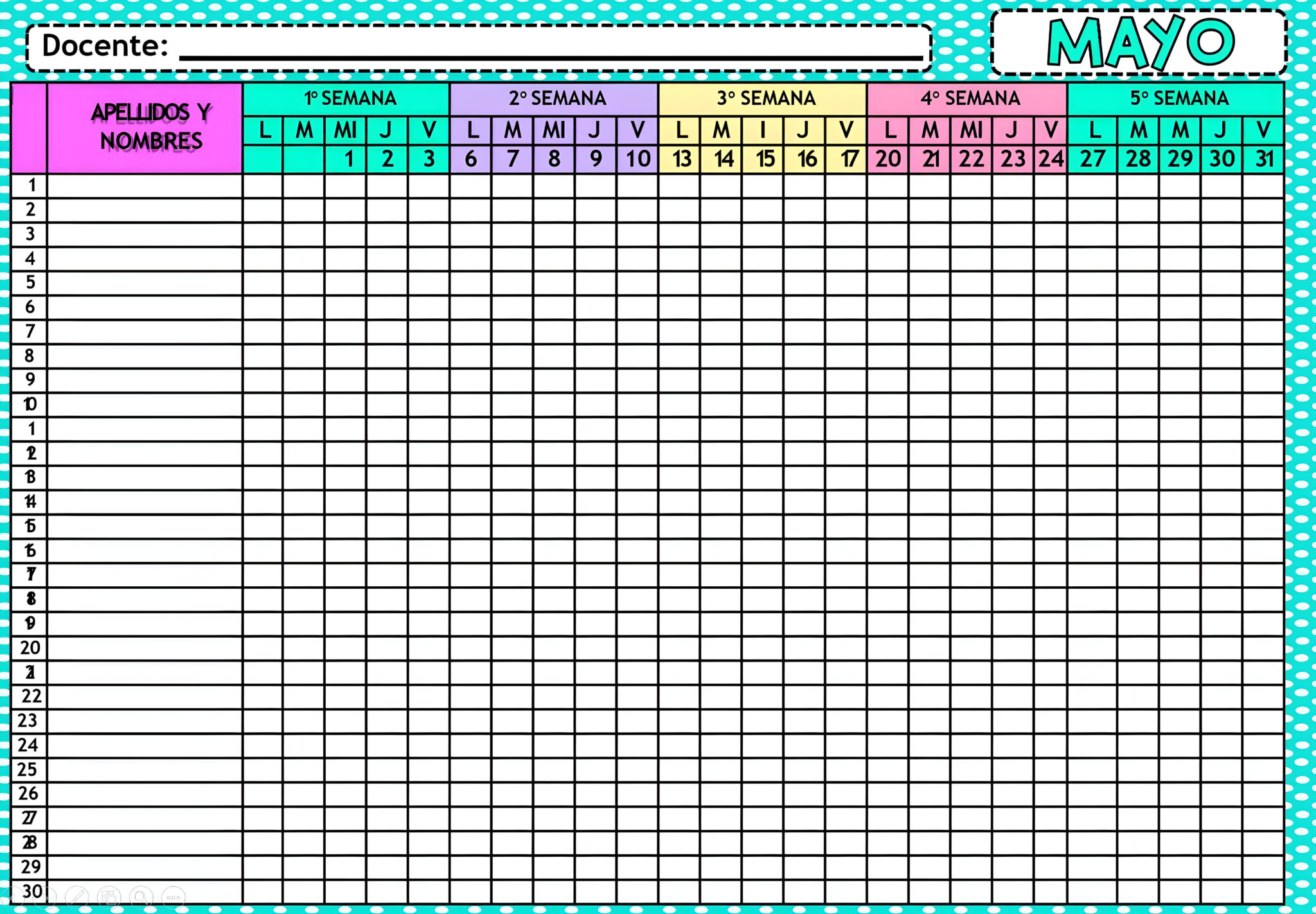 Planificador y calendario para rellenar mayo - Imagenes Educativas
