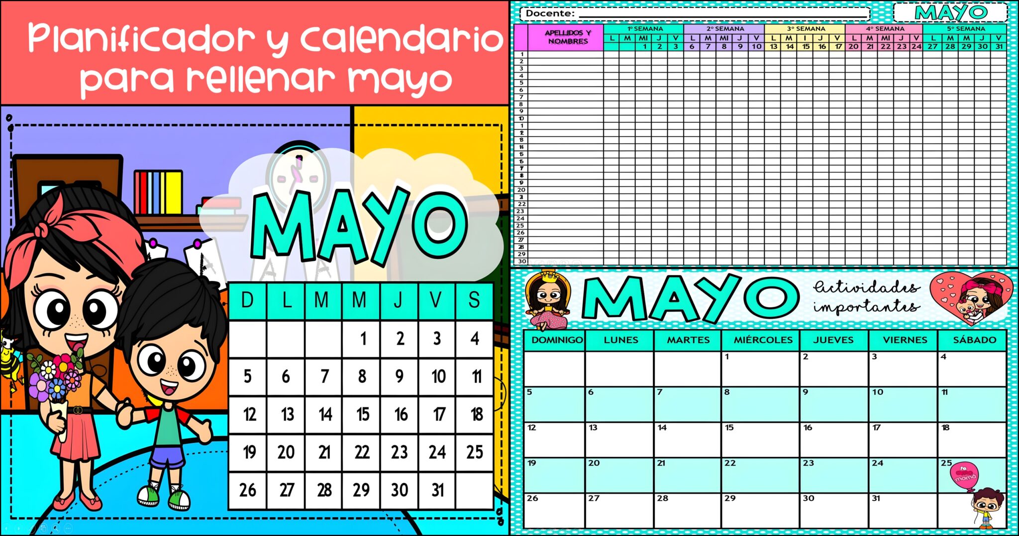 Planificador y calendario para rellenar mayo 2024 - Imagenes Educativas