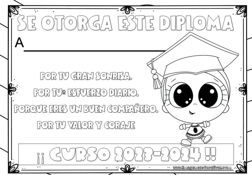Diplomas fin de curso para colorear (1) - Imagenes Educativas
