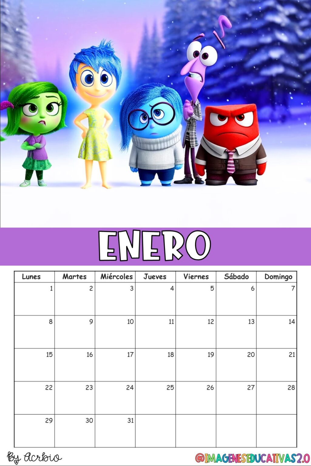Intensamente 2 Calendario para rellenar - Imagenes Educativas