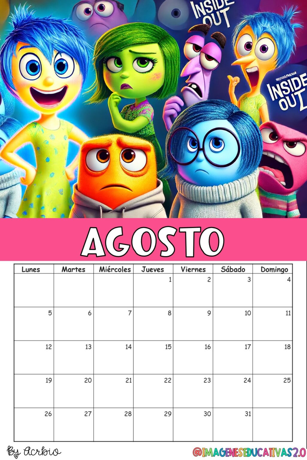 Intensamente 2 Calendario para rellenar (8) - Imagenes Educativas