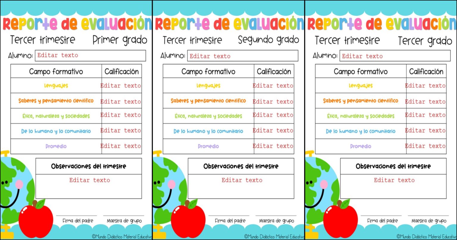 Reportes de evaluación editables - Imagenes Educativas