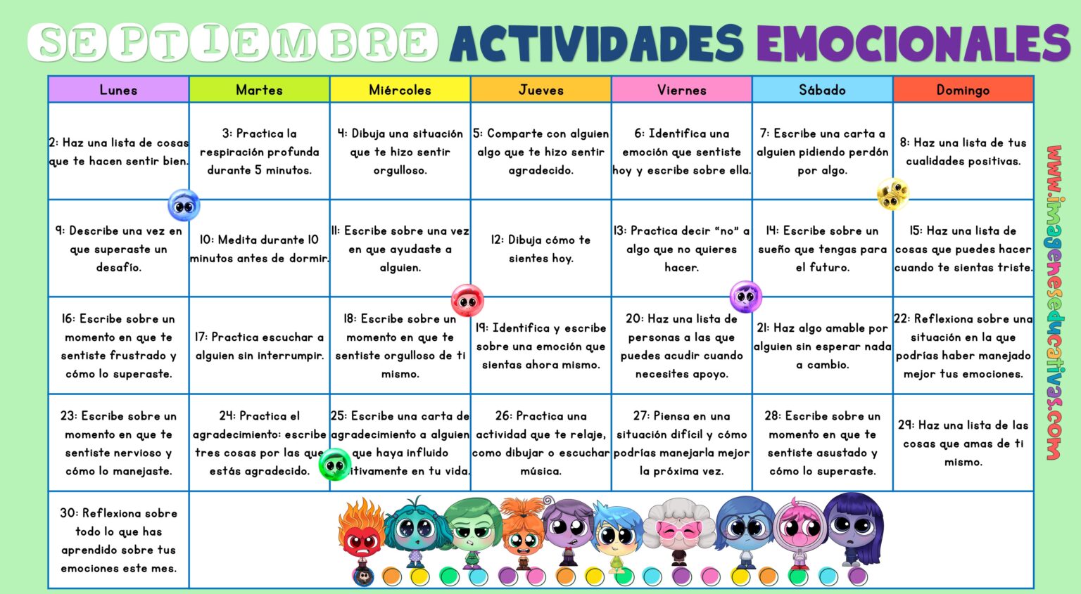 Calendario Educación Emocional septiembre 2024 - Imagenes Educativas