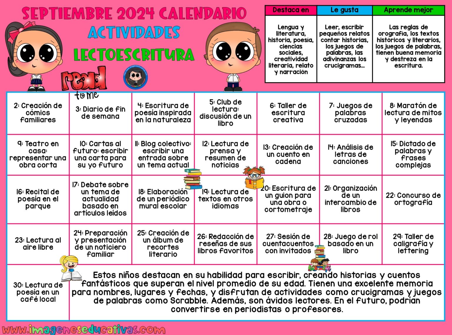 Calendario actividades lectoescritura (3) - Imagenes Educativas
