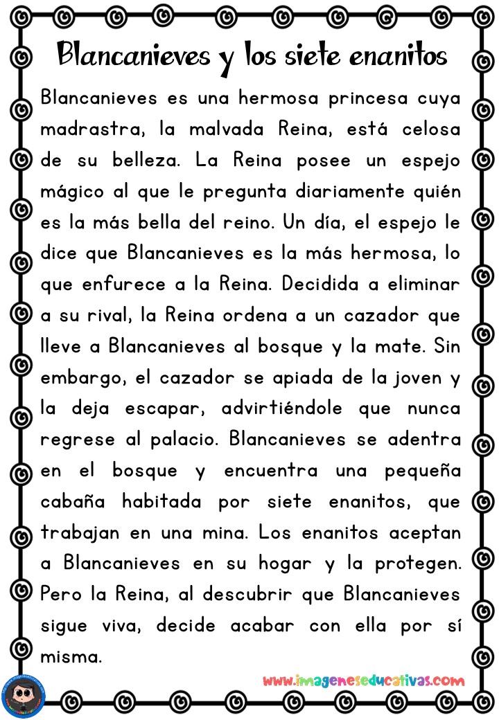 Comprensión lectora cuentos clásicos Blancanieves y los siete enanitos - Imagenes Educativas