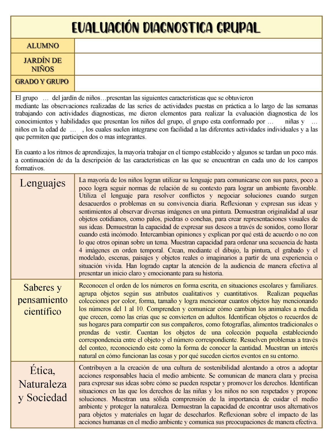Evaluacion diagnostica grupal 2024-2025 - Imagenes Educativas