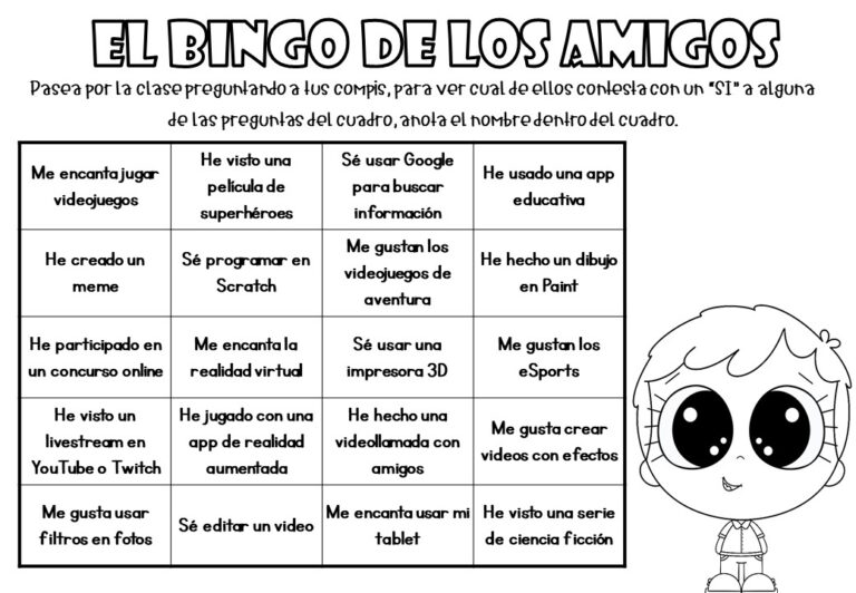 Actividad inicial para los primeros días de clase “El BINGO DE LOS ...