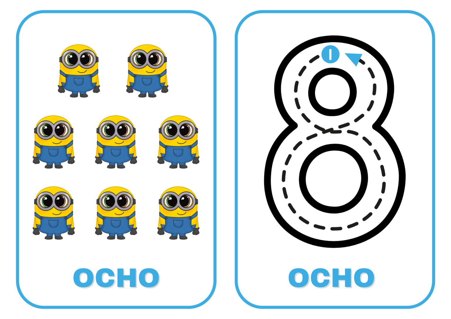 Tarjetitas para aprender los números con los minions - Imagenes Educativas