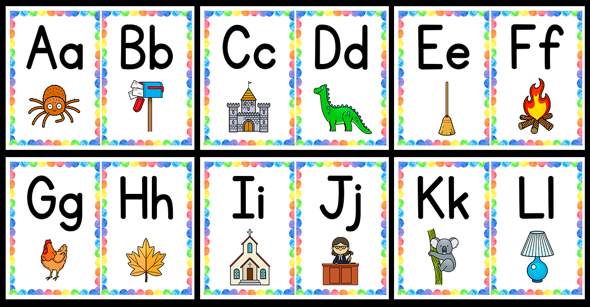 Tarjetitas del abecedario con ilustraciones coloridas - Imagenes Educativas