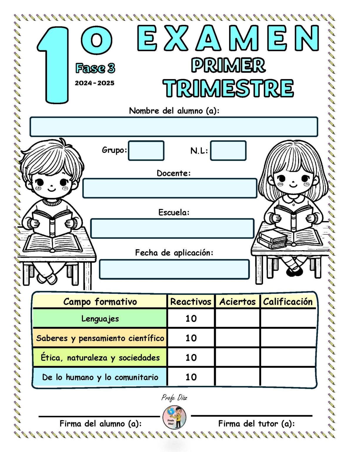 Examen primer Trimestre 2024-2025 1º GRADO - Imagenes Educativas