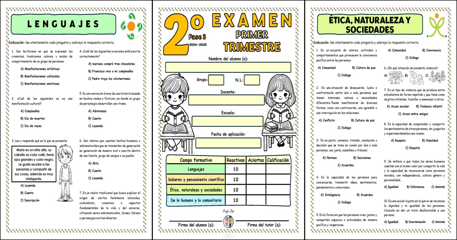 Examen Primer Trimestre 2024 2025 2º Grado Imagenes Educativas 7830