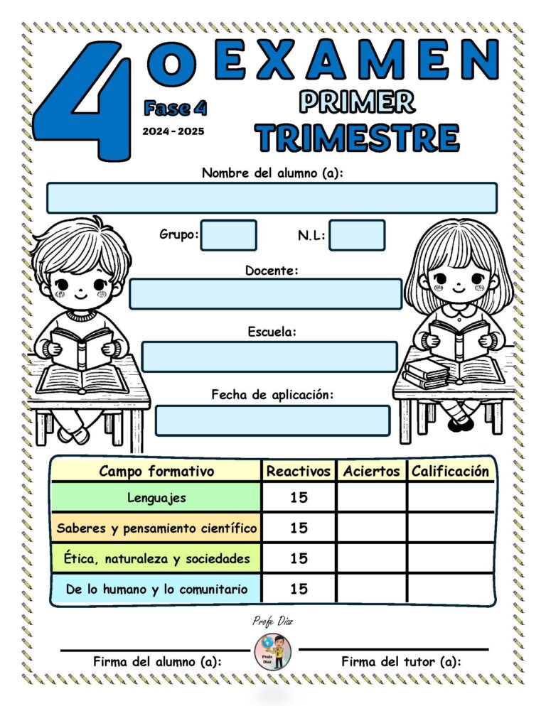 Examen primer Trimestre 2024-2025 4º GRADO - Imagenes Educativas