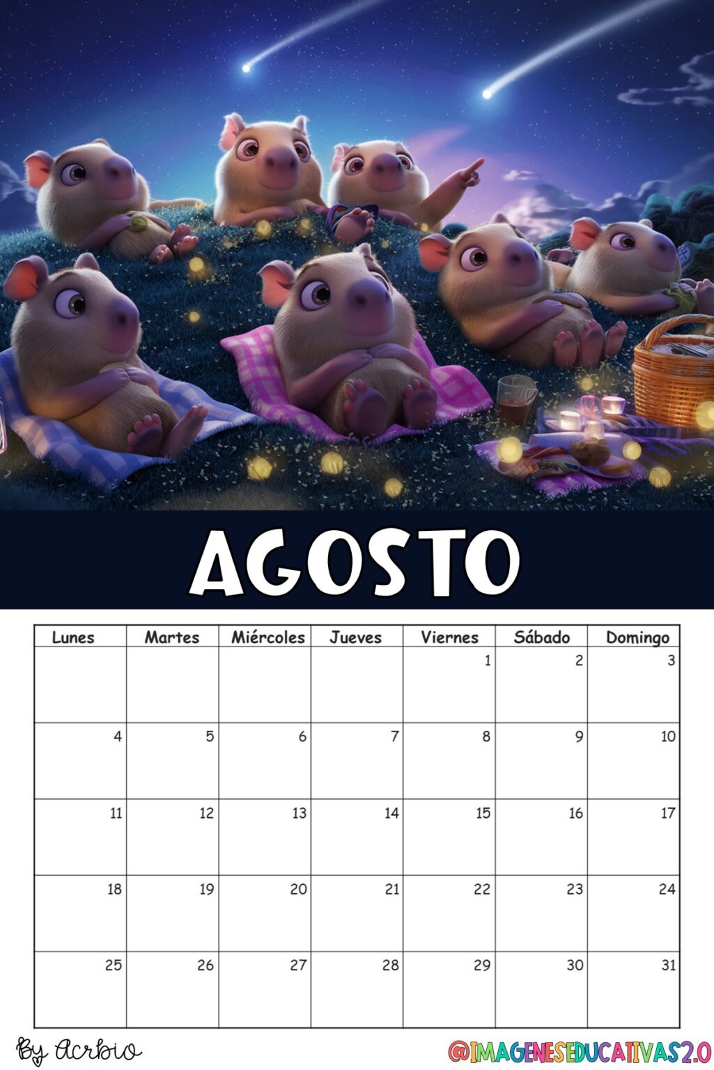 Calendario 2025 especial Capibaras - Imagenes Educativas