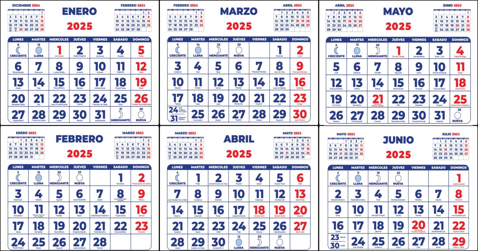 Calendario con santoral 2025 - Imagenes Educativas