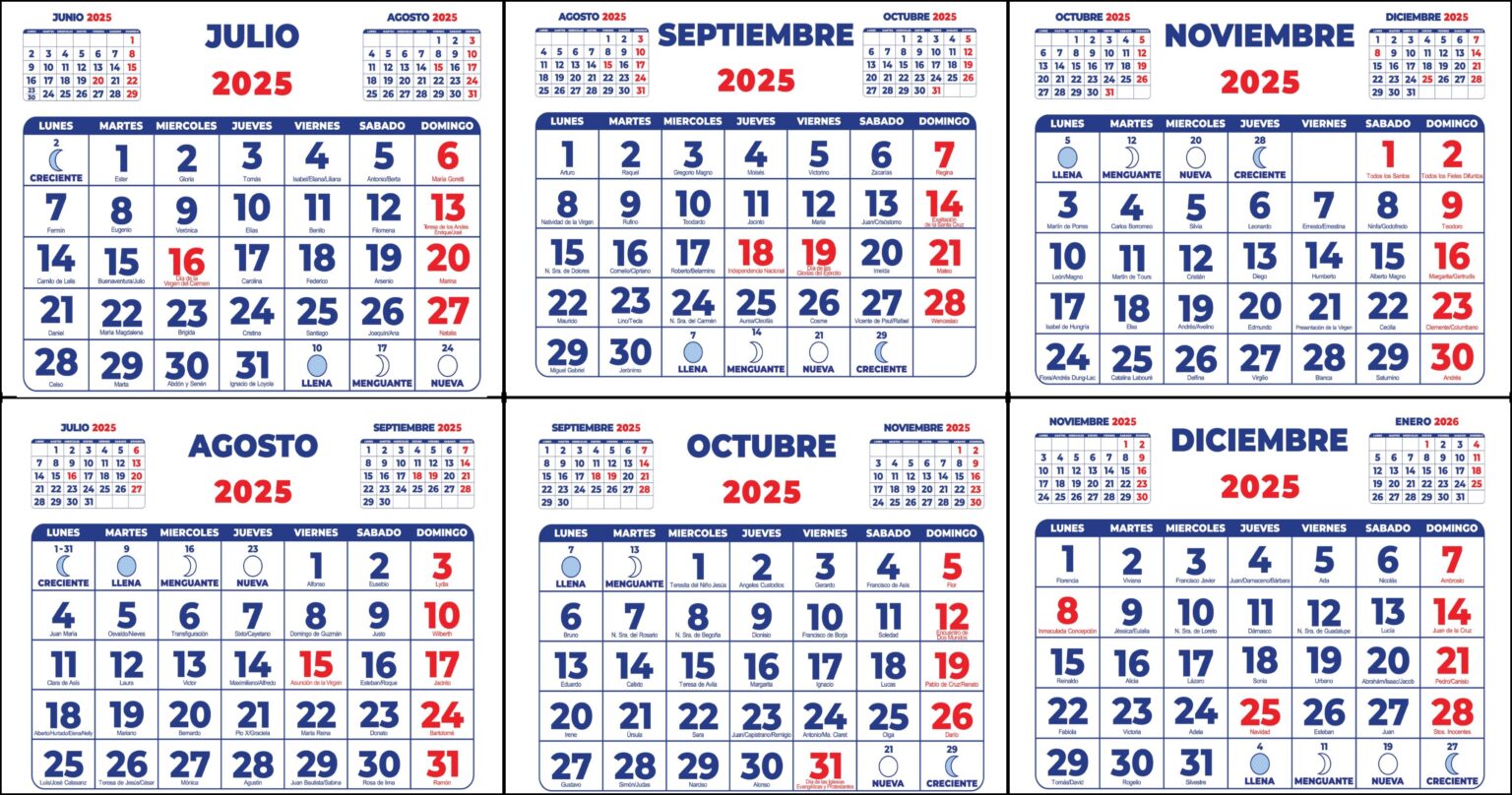 Calendario con santoral 2025 - Imagenes Educativas