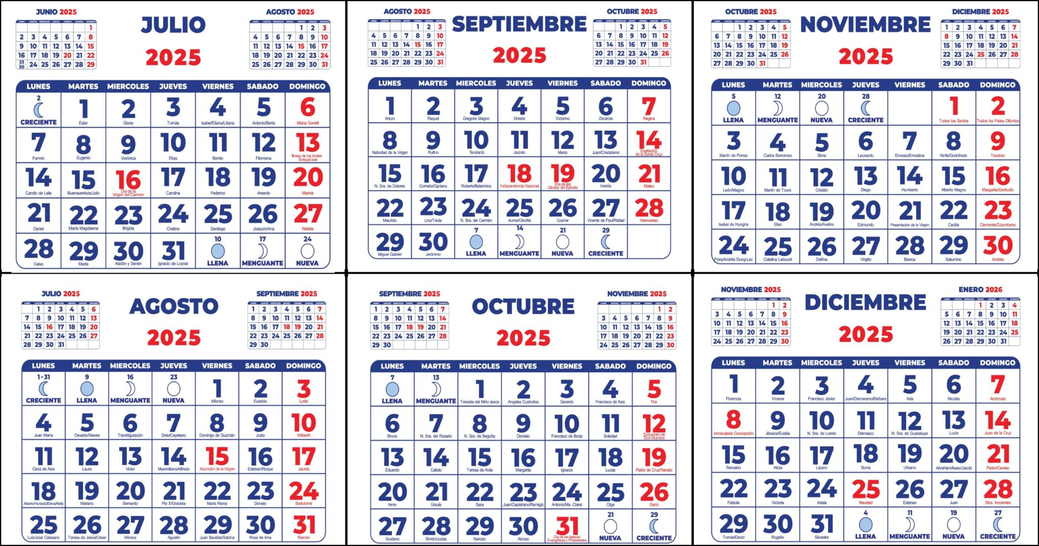 Calendario con santoral 2025 - Imagenes Educativas