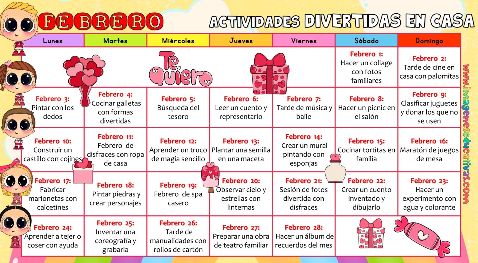 Calendario infantil Febrero de actividades divertidas para hacer en ...
