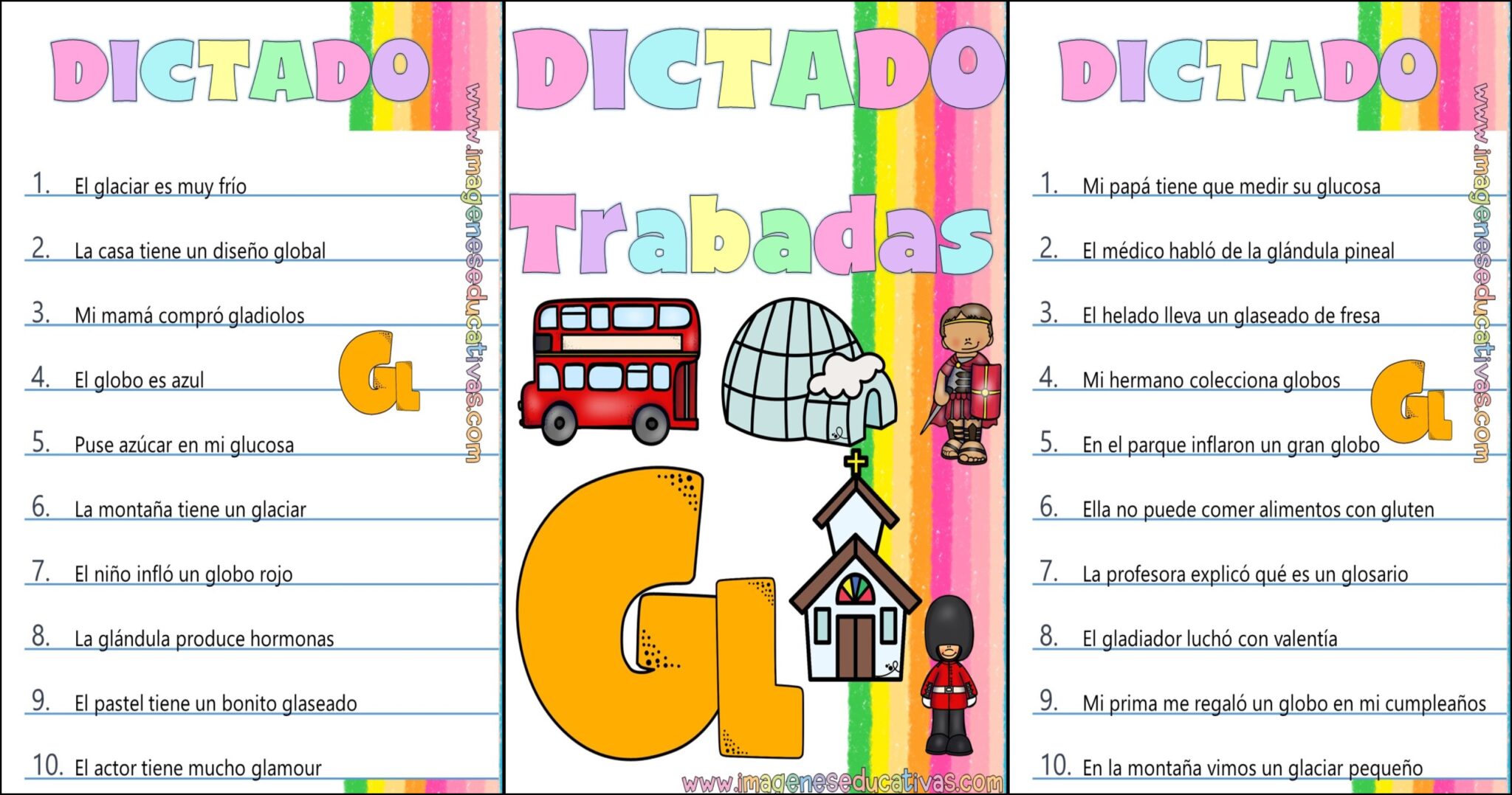 Dictados de FRASES con trabadas para primaria GL - Imagenes Educativas