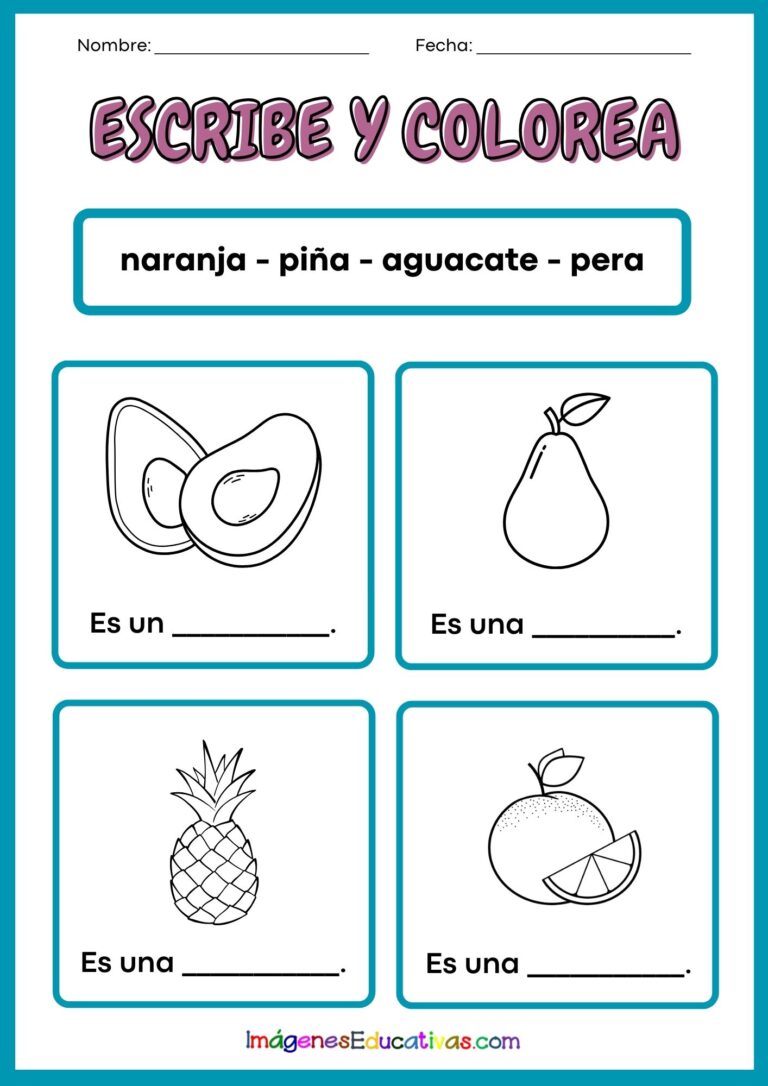 Hojas de escritura del vocabulario de frutas - Imagenes Educativas