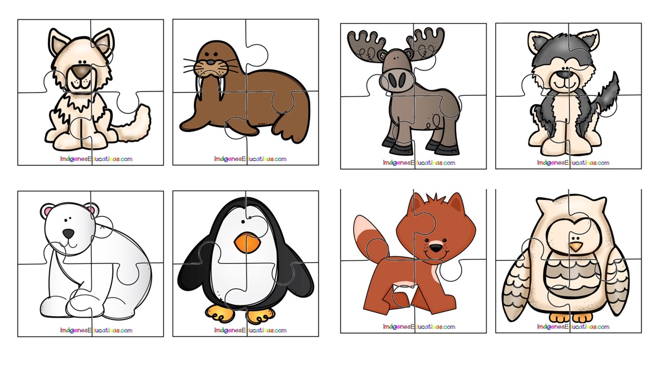 Rompecabezas de animales polares: Recorta y construye - Imagenes Educativas