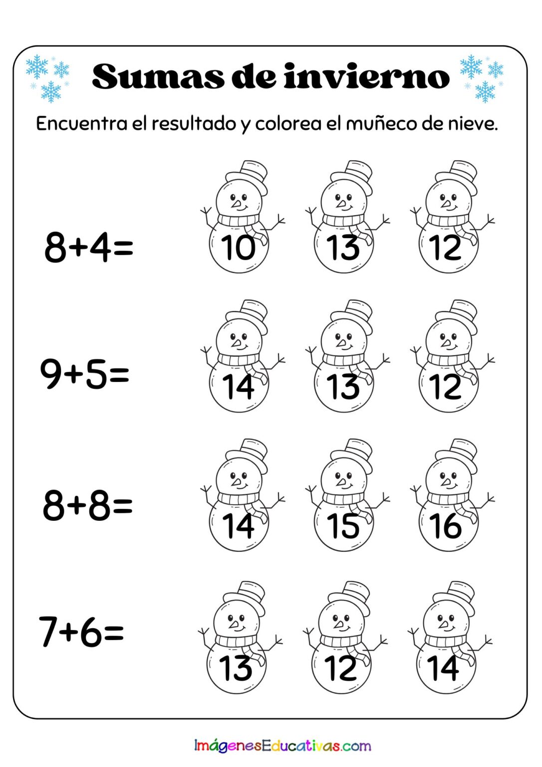 sencillas sumas invierno (5) - Imagenes Educativas