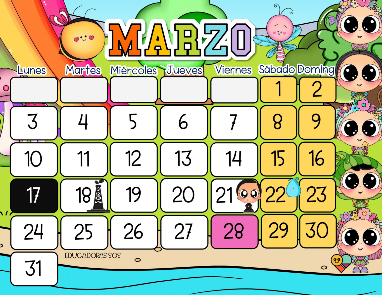 Calendario marzo 2025 para rellenar - Imagenes Educativas