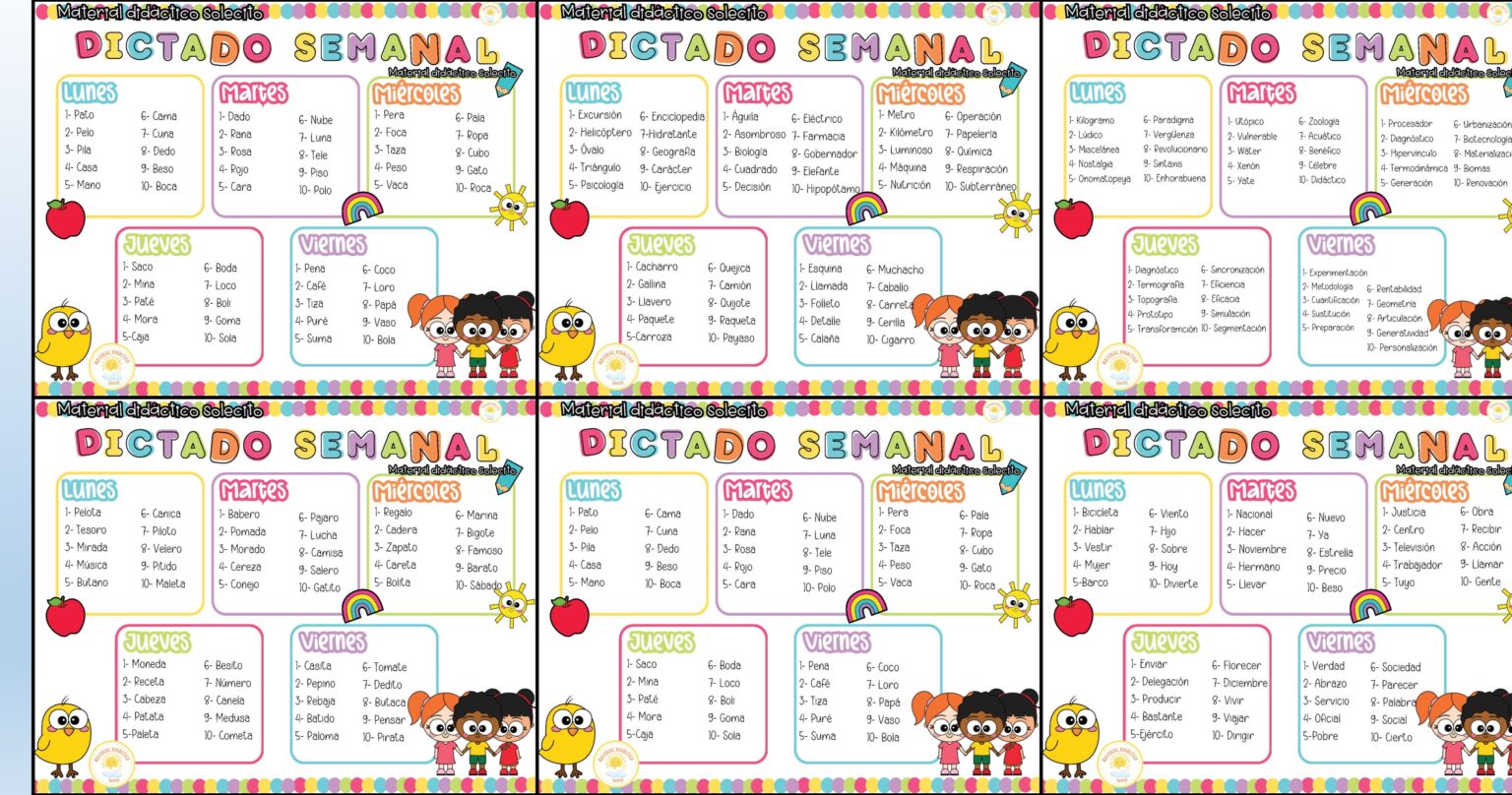 Dictado Semanal de Palabras: 10-14 Marzo - Imagenes Educativas