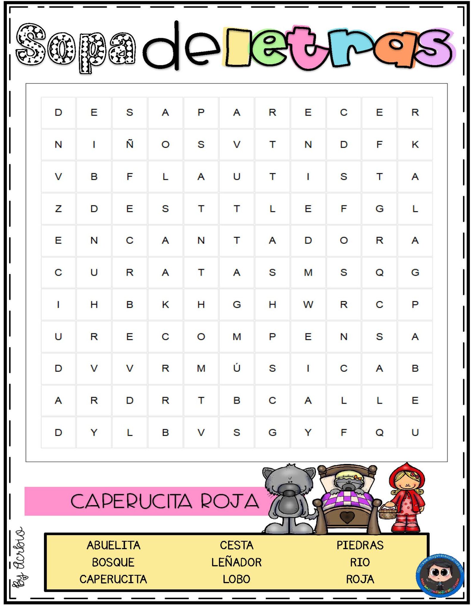 Sopas de letras con Cuentos Clásicos - Imagenes Educativas