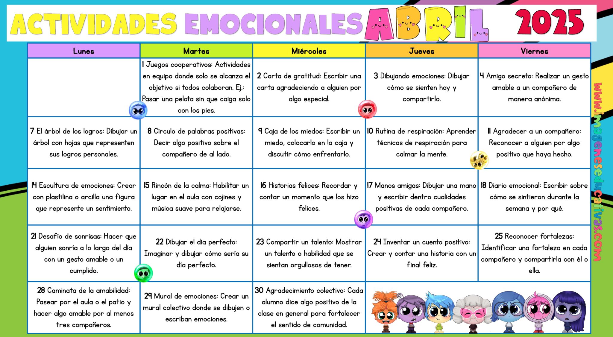 Calendario de actividades emocionales para Primaria de abril - Imagenes ...