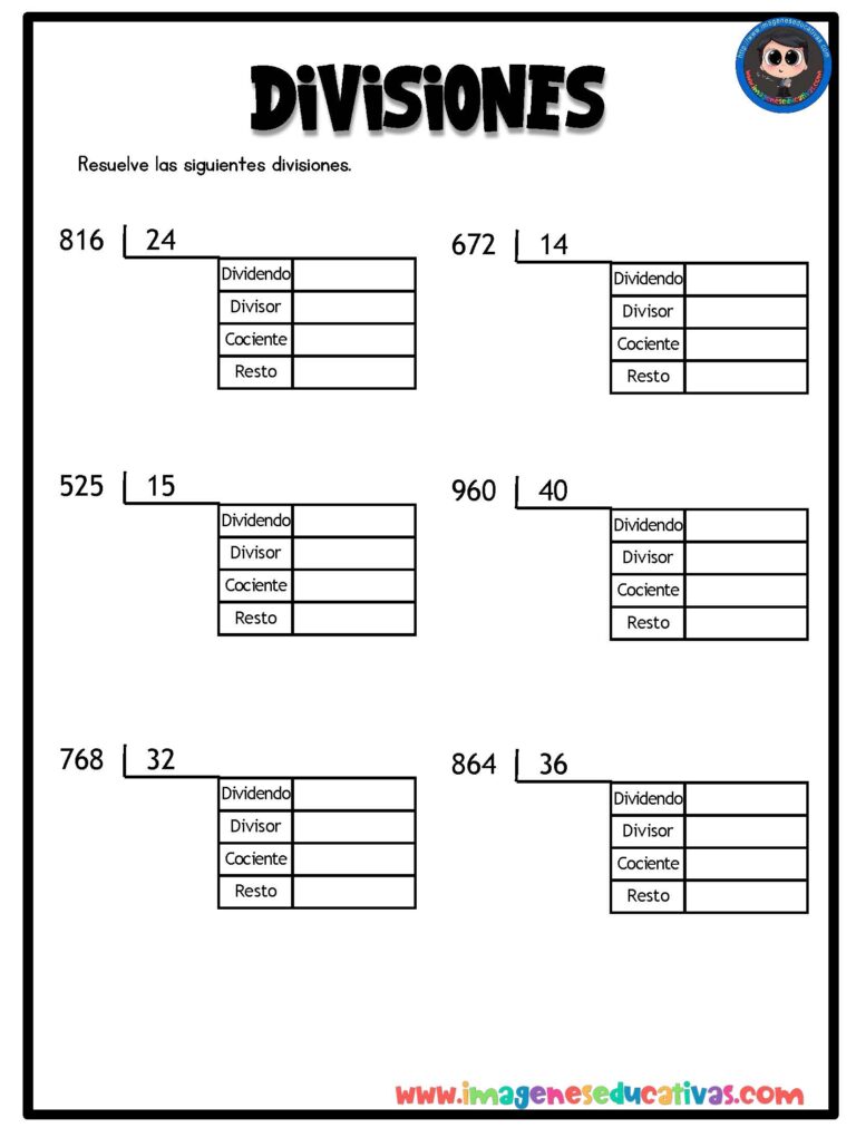 Fichas de divisiones exactas 2 cifras - Imagenes Educativas